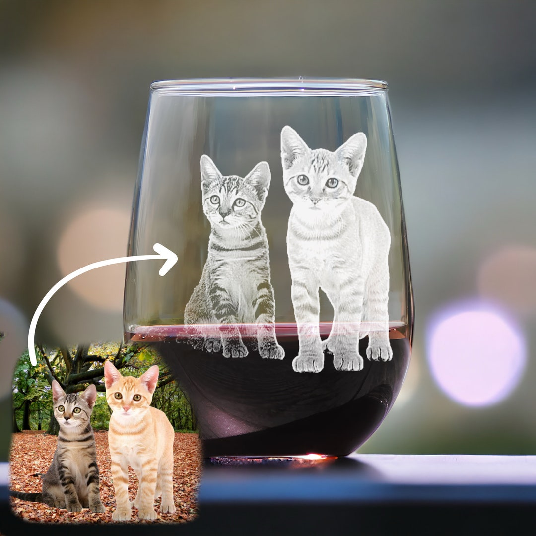 Custom Engraved Cat Wine Glass, Personalized Cat Photo Glassware ...