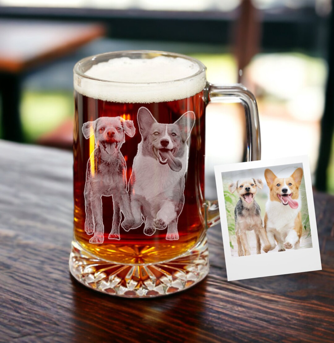 Etched Pet Portrait Beer Stein - Personalized Engraved Pet Photo 25 Oz ...