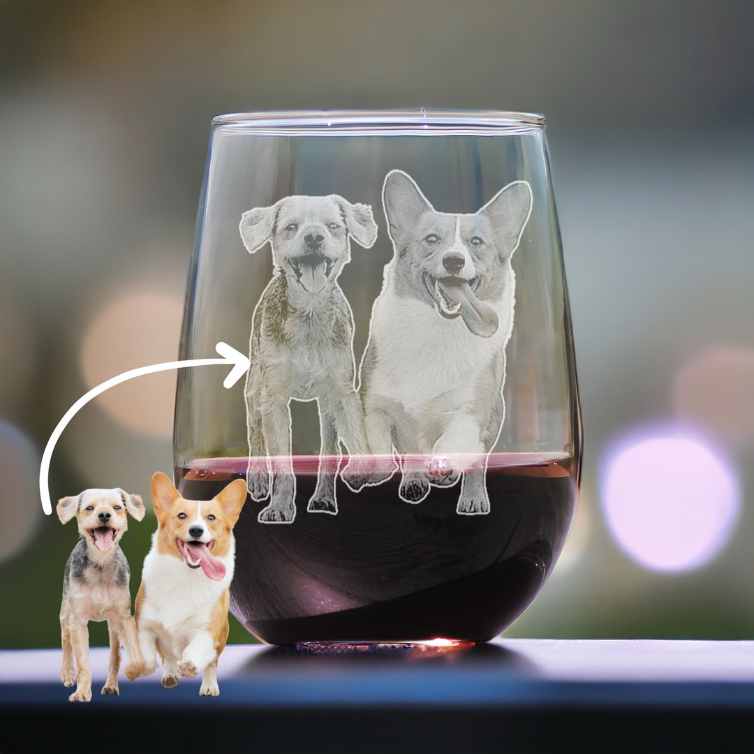 Custom Pet Portrait Wine Glass – Personalized Dog Cat Glassware, Unique ...