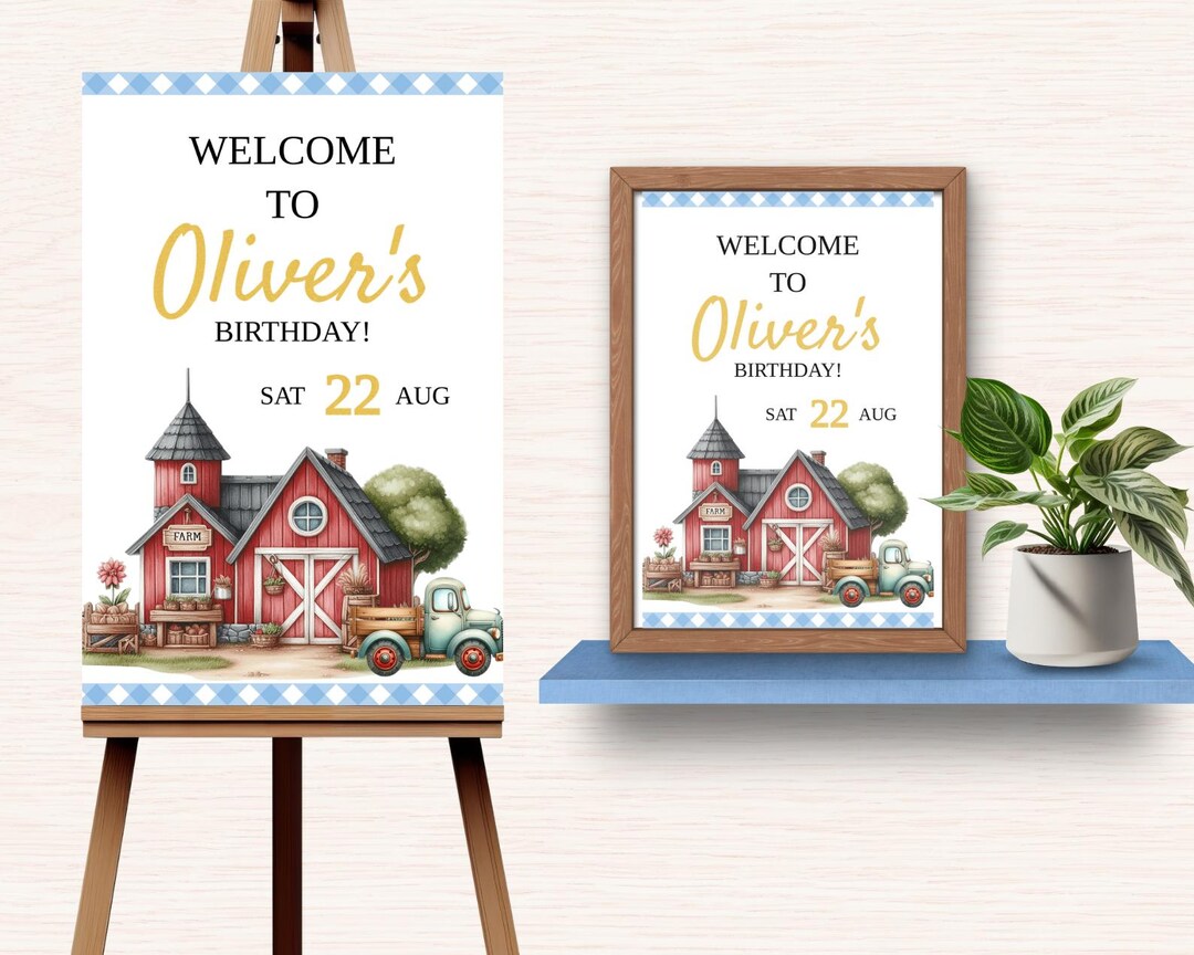 Editable Farmyard Welcome Sign Cute Blue Kids Simple Event Printable ...