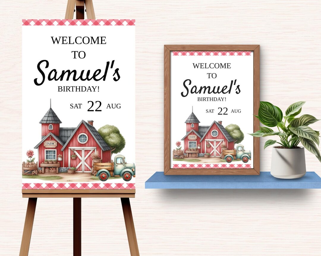 Editable Farmyard Welcome Sign Cute Red Kids Simple Event Printable ...