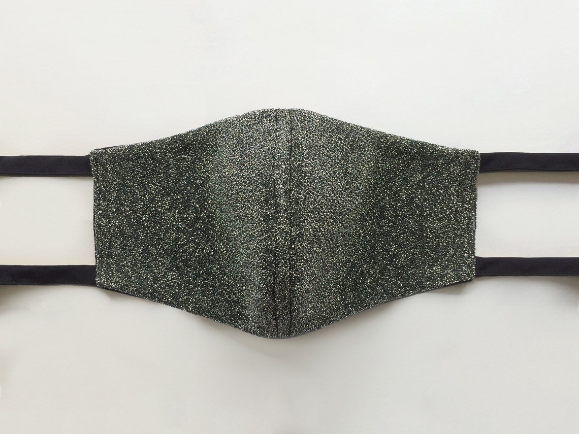 Silver Glitter Face Mask Sparkly Fitted Adjustable Straps High Quality ...