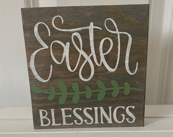 Easter Blessings Sign, Rustic Cross Wreath Sign, Easter Decorations ...