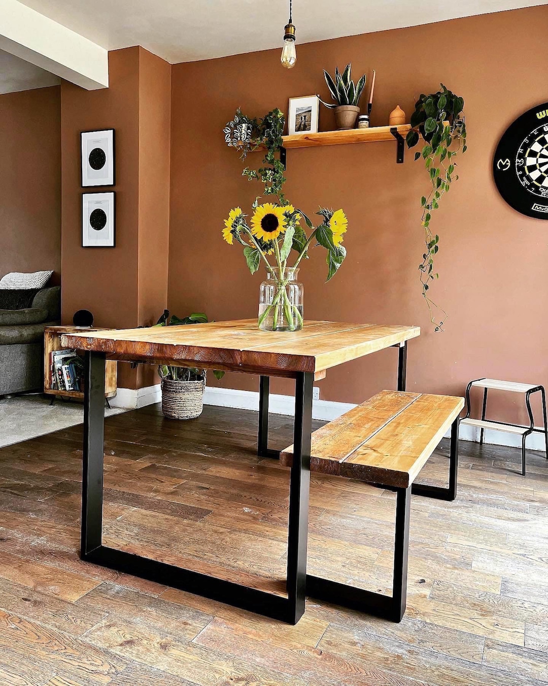 Reclaimed Square Leg Dining Table & One Bench, Rustic, Industrial ...