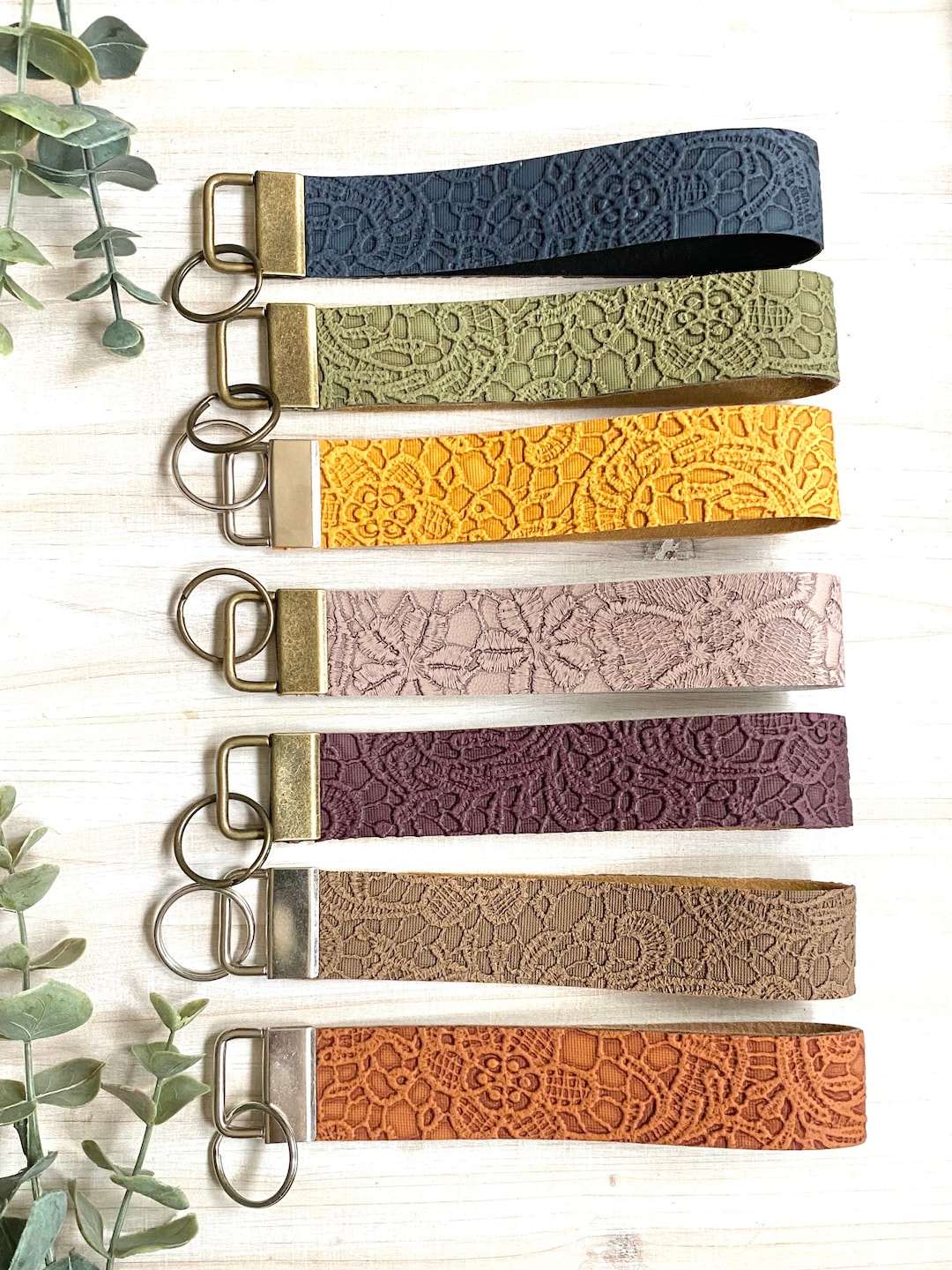Embossed Faux Leather Key Fob Wristlets Leather Keychain Plum Navy ...