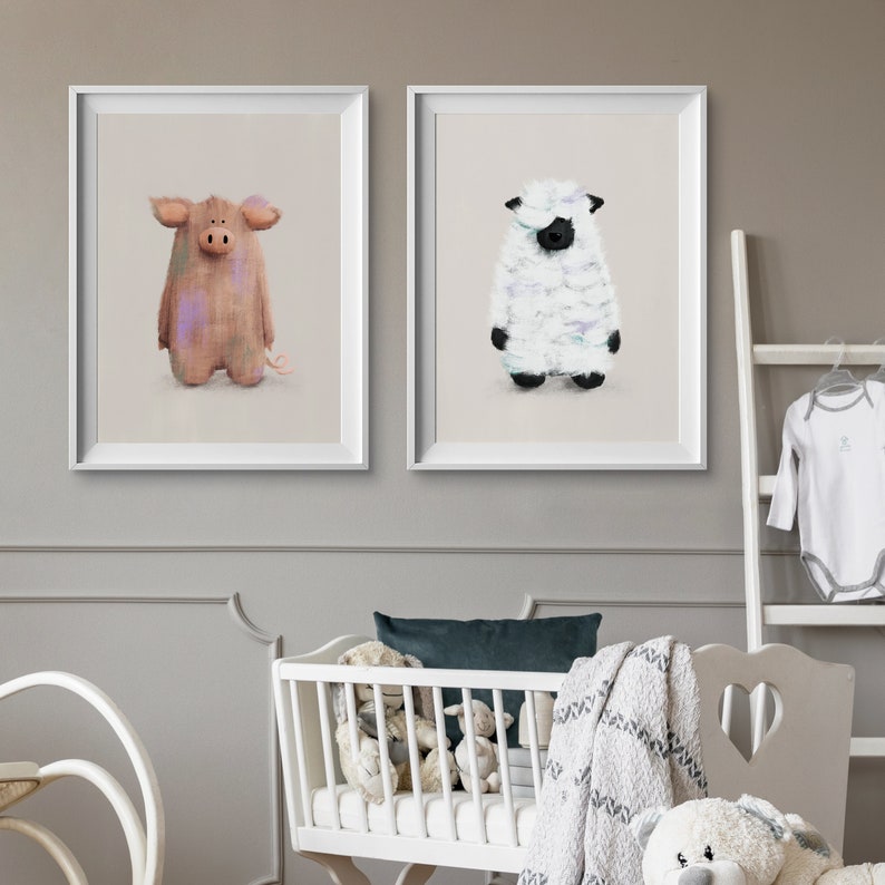 Parker the Pig & Philippe the Sheep Nursery Prints Set of 2 - Farmyard ...