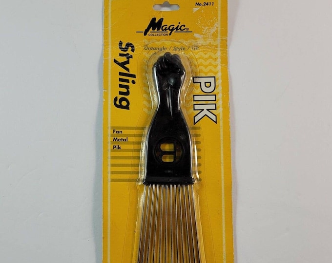 Vintage Black Fist Magic Hair Fan Pick Afro Pick Styling Pik Metal Pik ...