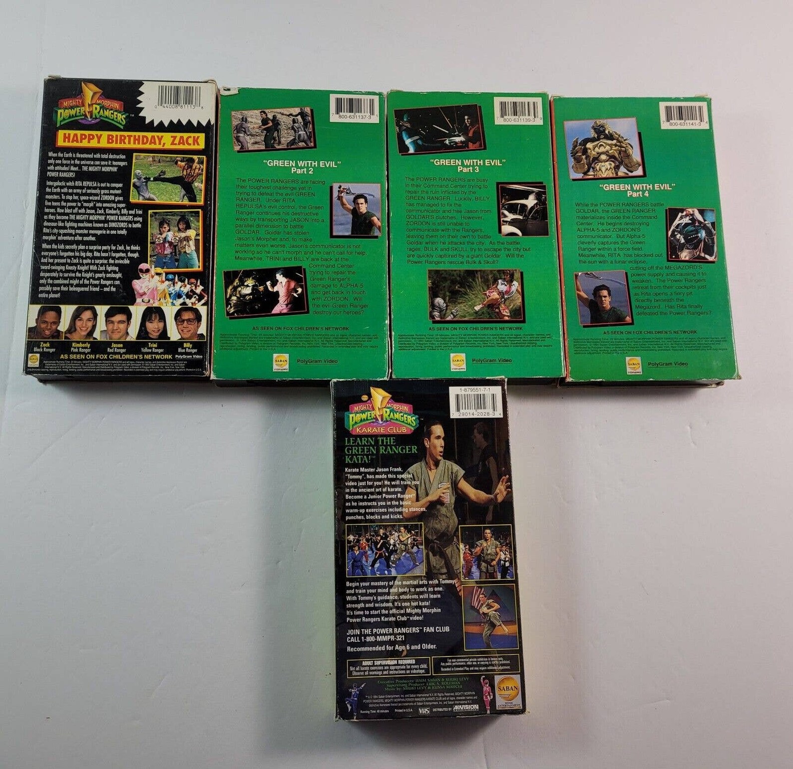 Lot 5 Mighty Morphin Power Rangers VHS Tapes Green Ranger - Etsy