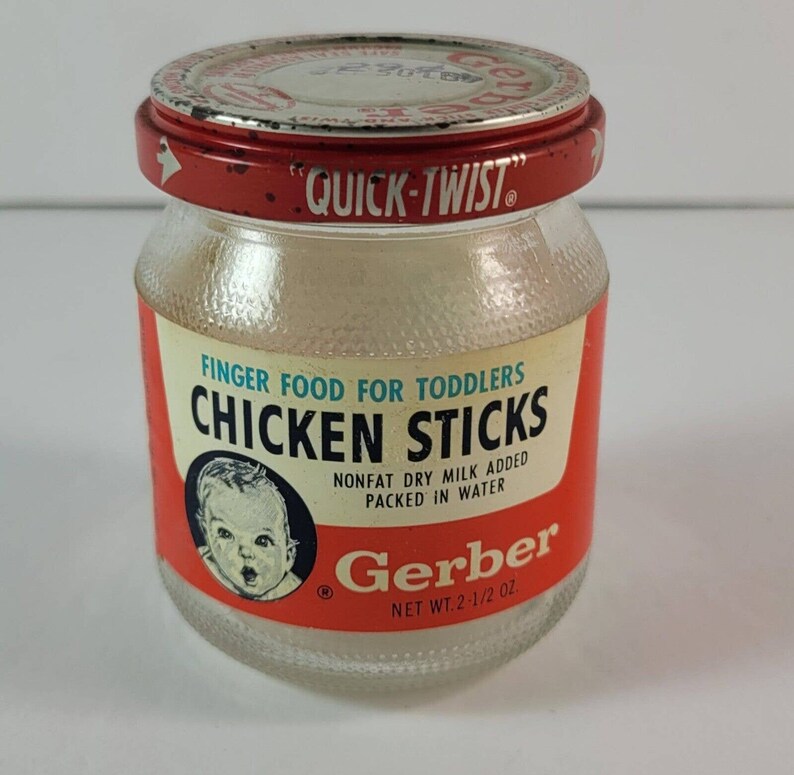 Vintage GERBER 1960s/70s Chicken Sticks Toddler Baby Food Jar W/ Lid ...
