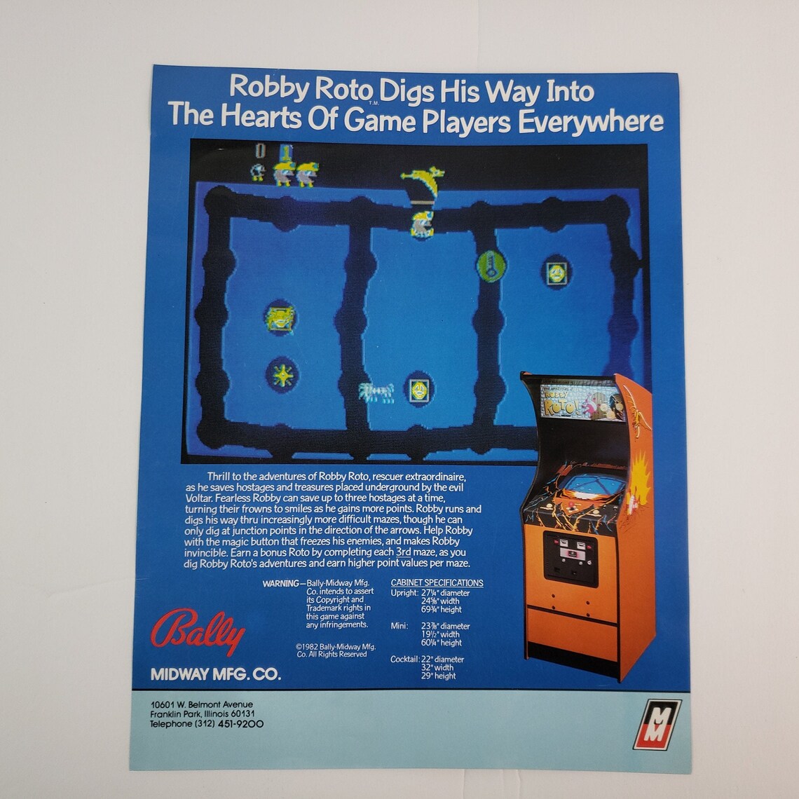 Vintage Bally ROBBY ROTO Arcade Machine Video Game Original Flyer 1982 ...