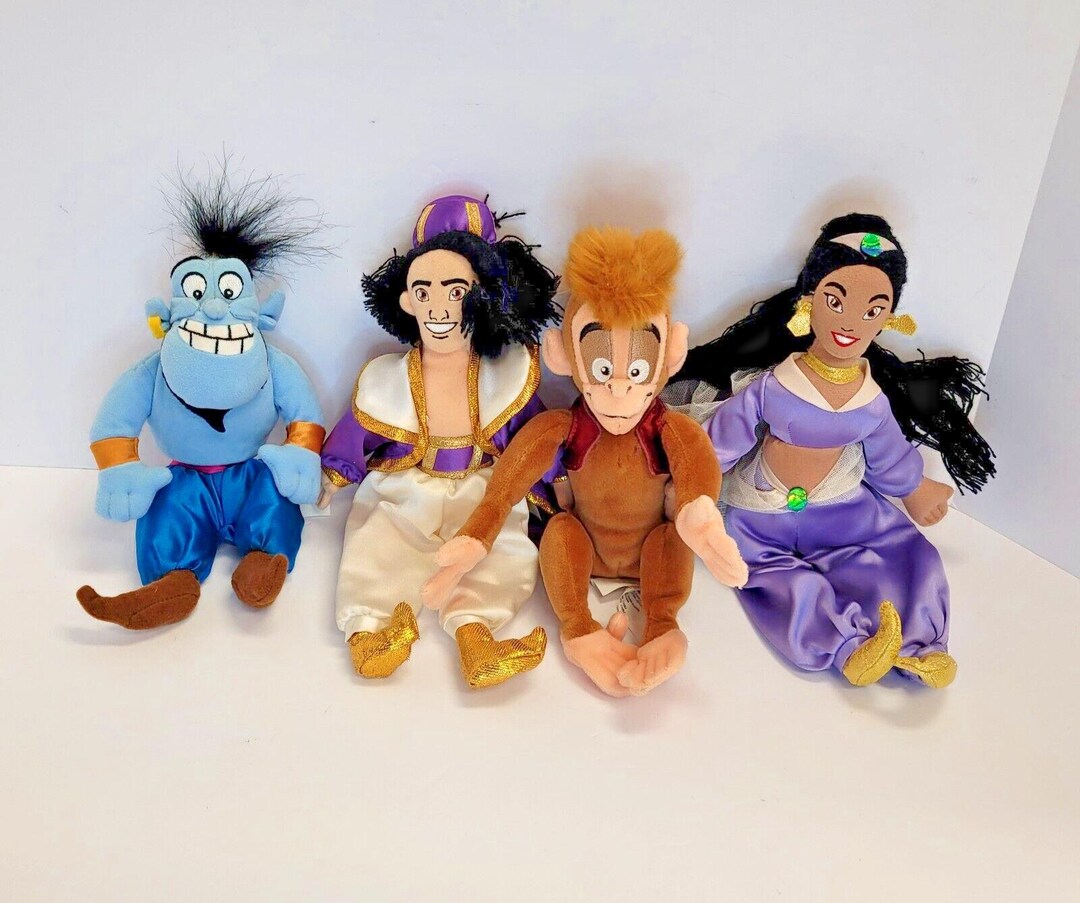 Disney Store Aladdin Mini Bean Bag Plush Lot of 4 Genie Aladdin Jasmine ...