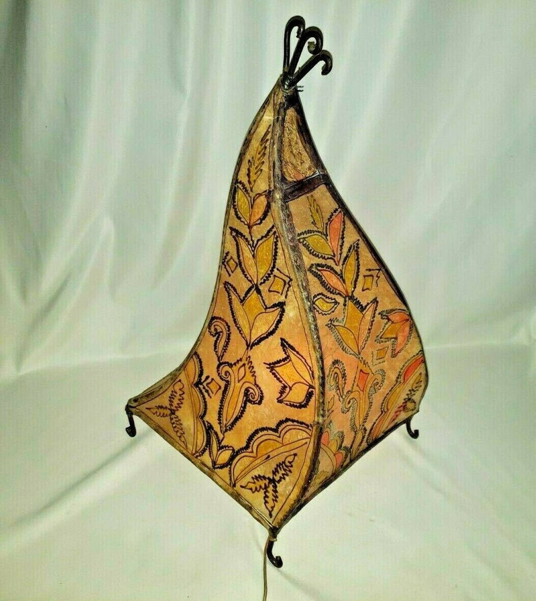 Vintage Mid Century RAW HIDE Shade Sail Cone Mosaic Design Lamp Cast ...