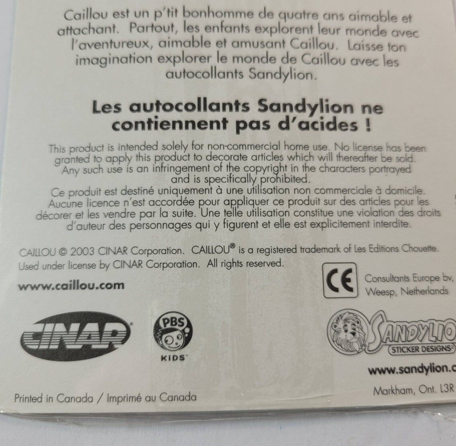 Sandylion Caillou 2 Sheet Sticker Pack New and Sealed 2003 - Etsy