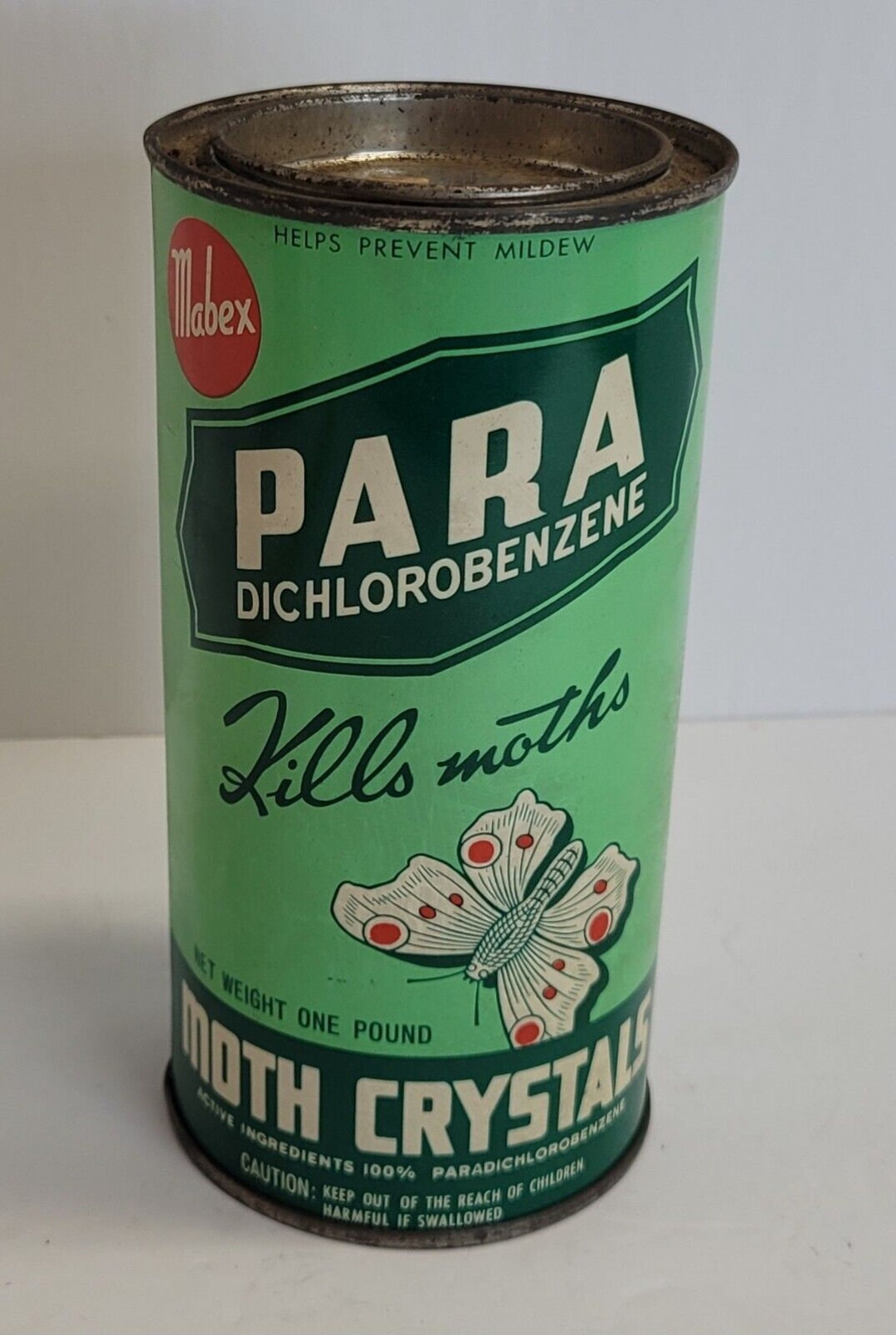 Vtg Para Moth Crystals FULL Green Tin 6 the Mabex Co Kills Moths Great ...