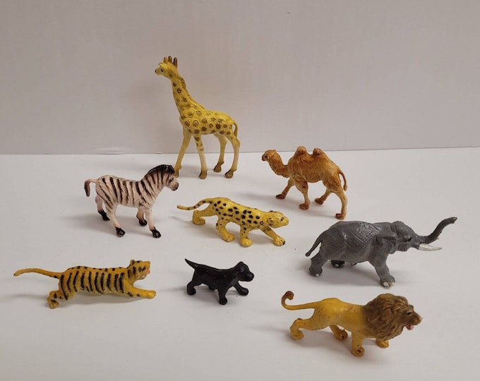 Vintage Toy Lot of 8 Plastic Zoo Animals 1970s 80s Taiwan Made Dog Lion ...