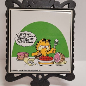 Vintage 1978 Garfield Pot Holder Food Serving Tile Wall Hanging Rare ...