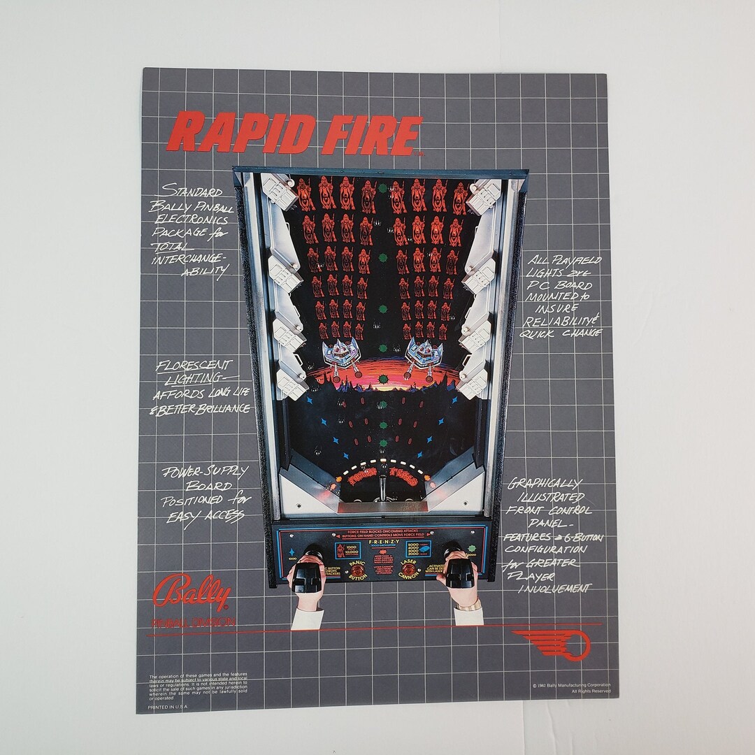 Vintage Bally RAPID FIRE Arcade Machine Video Game Original Flyer 1982 ...