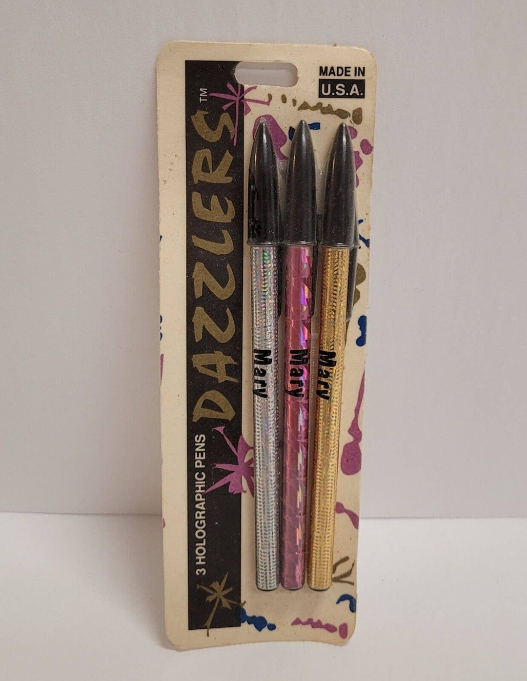 Vintage Dazzlers Holographic Pens - Mary - 3pk Made in USA 1993 H&L Ent ...