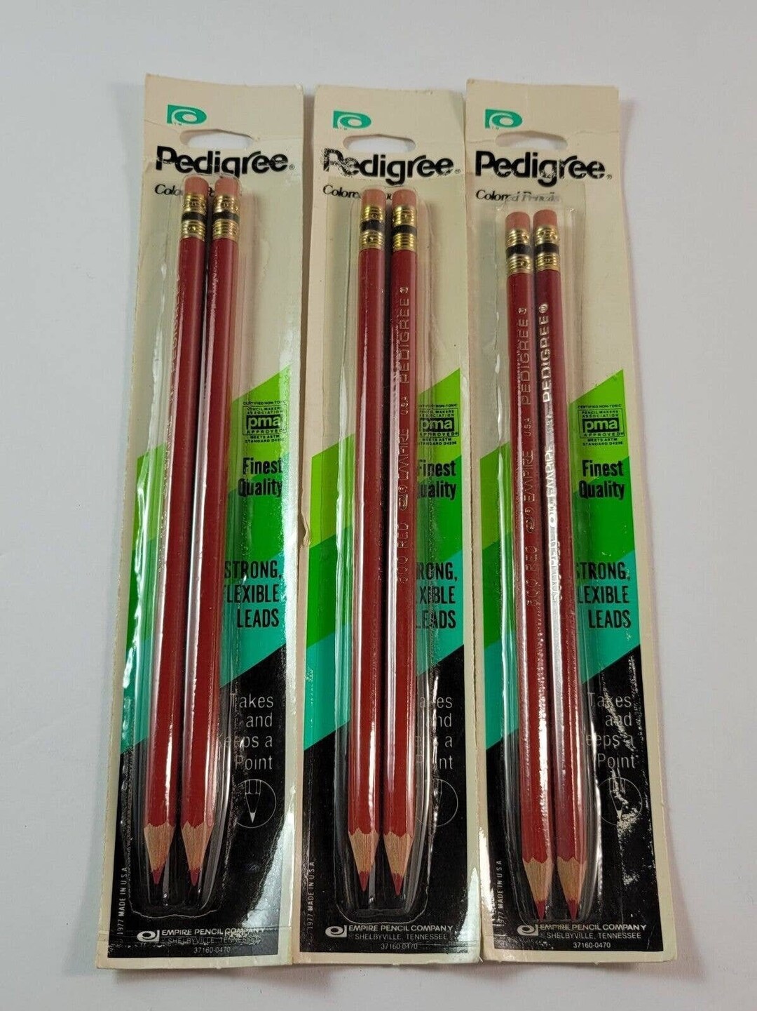 Vintage Lot 3 Packs 1977 Empire Pedigree Red Colored Pencils Made in ...