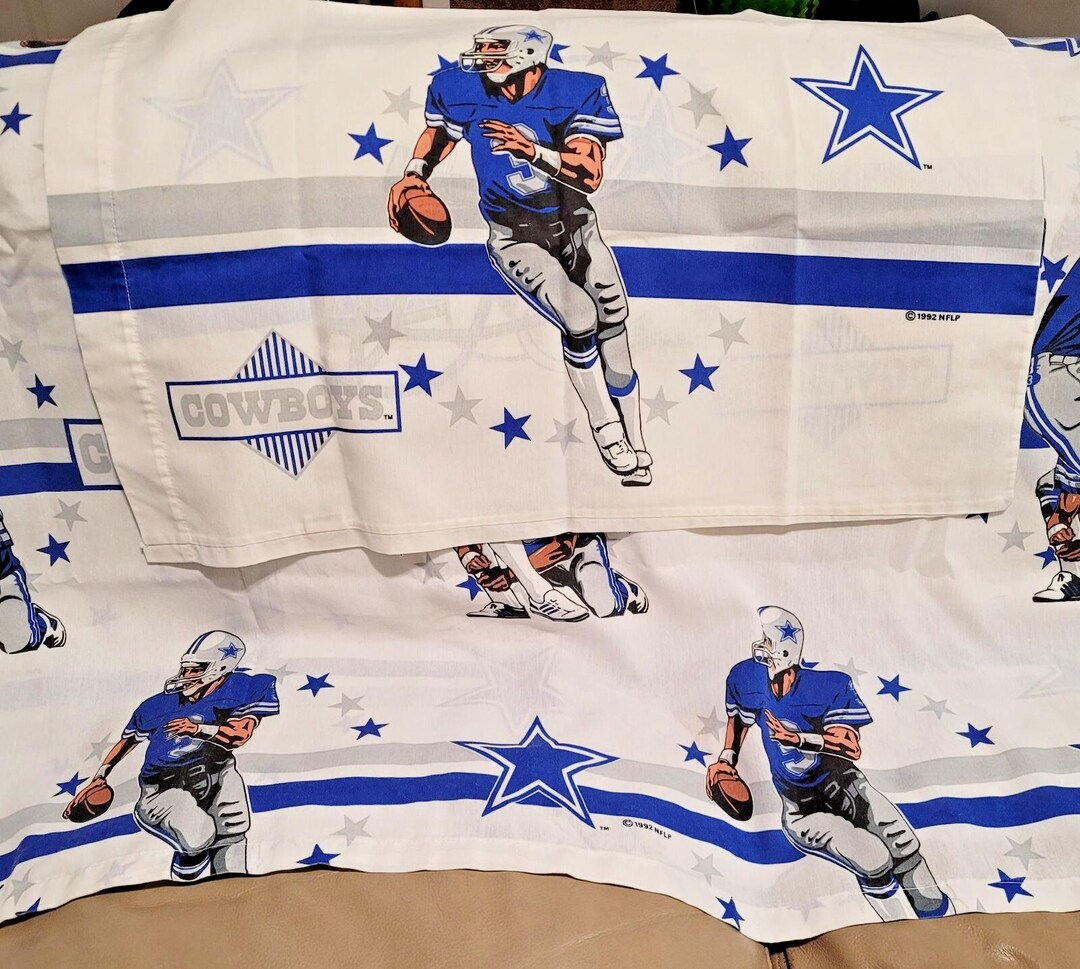 Vtg 1992 DALLAS COWBOYS Football NFL Flat Twin Bed Sheet & Pillowcase ...
