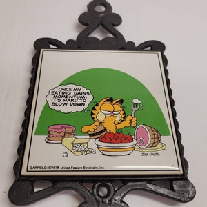 Vintage 1978 Garfield Pot Holder Food Serving Tile Wall Hanging Rare ...