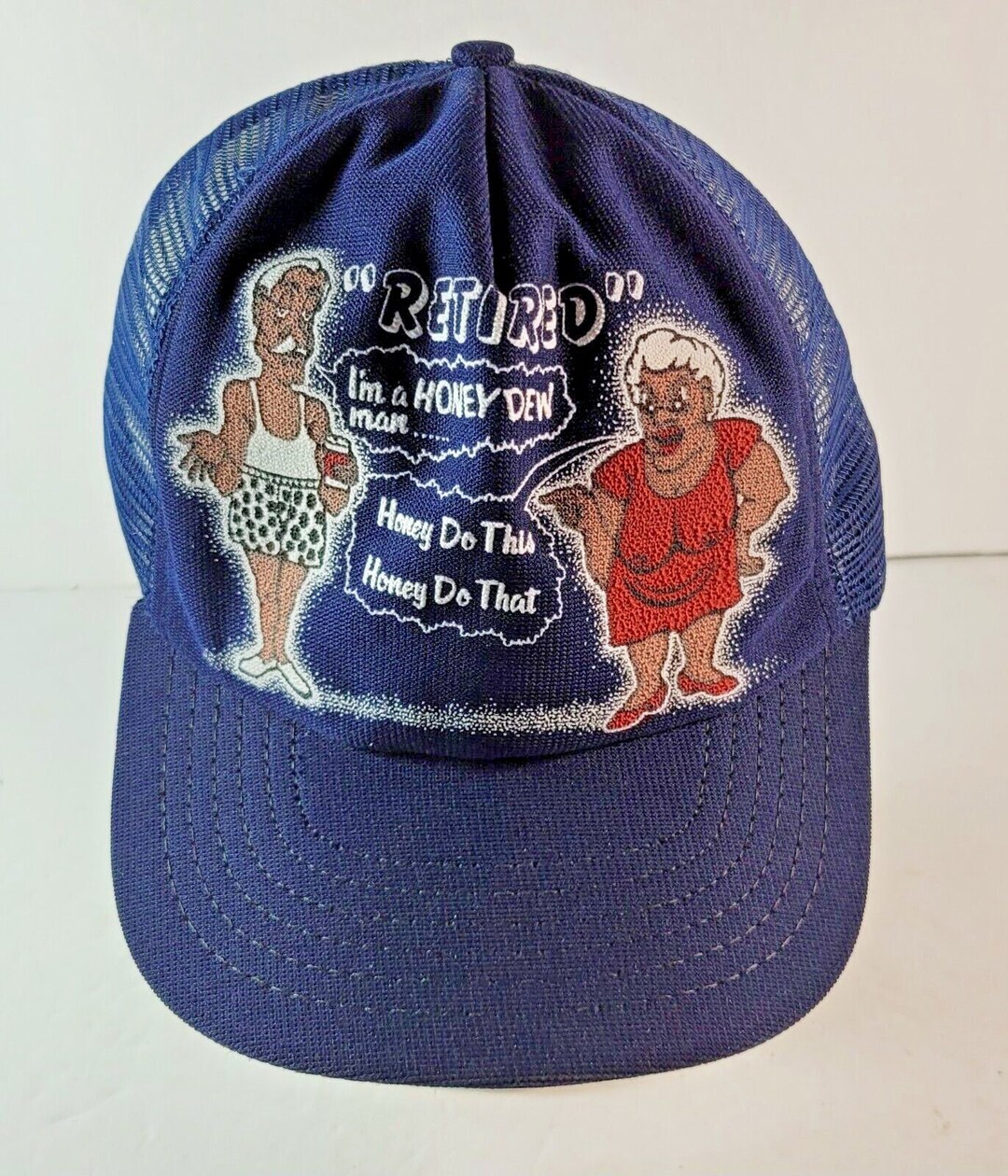 Vintage 80s Funny Retired Honeydew Man Trucker Hat Humor Novelty Mesh ...