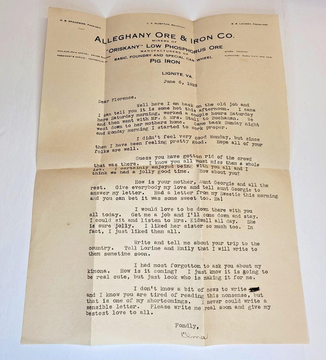 Lignite VA 1923 Vintage Alleghany Ore and Iron Co Original Personal ...