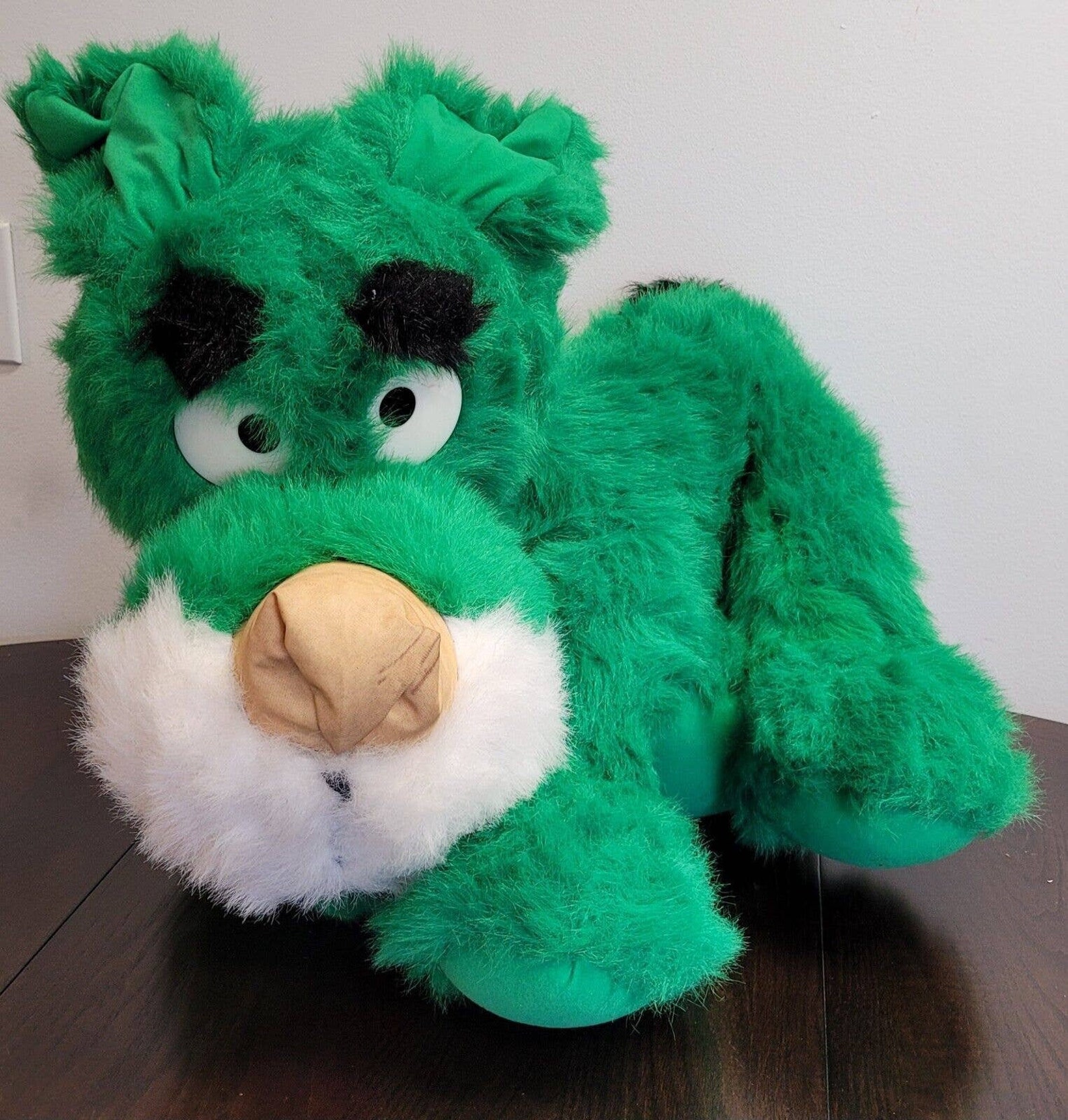 Vintage LARGE 1994 Liberty Toy Green Dog Plush Toy 30