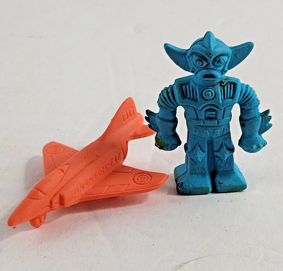 Vintage Diener Rubber Blue Eraser Robot Space Alien Dard & Matchbox Jet ...
