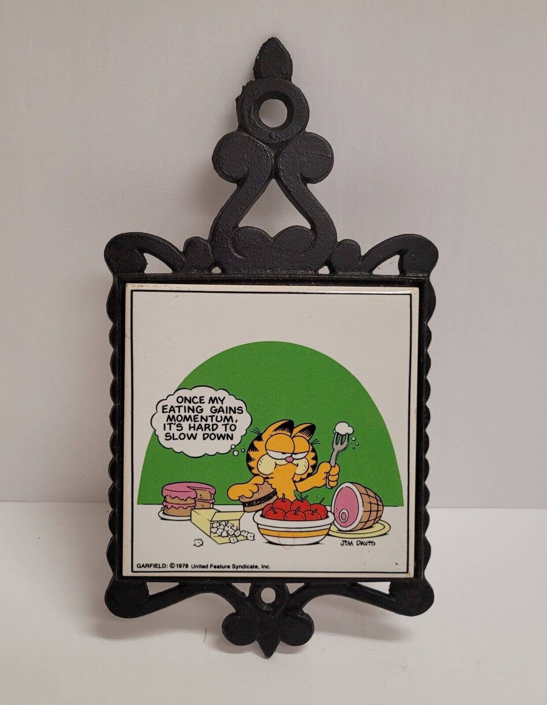Vintage 1978 Garfield Pot Holder Food Serving Tile Wall Hanging Rare ...