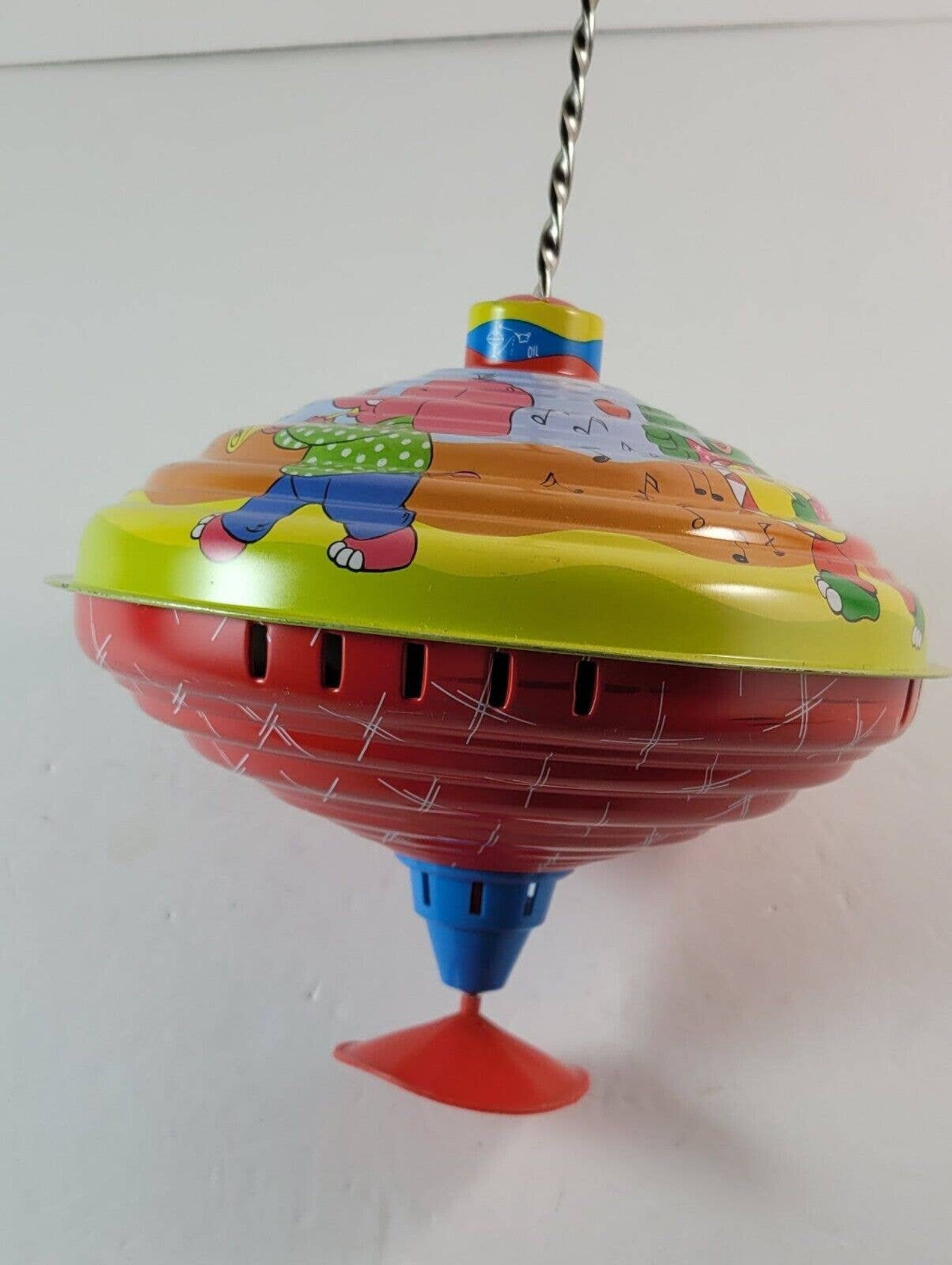 Vintage LBZ Hand Spinning Top Tin Litho Toy With Cartoon - Etsy