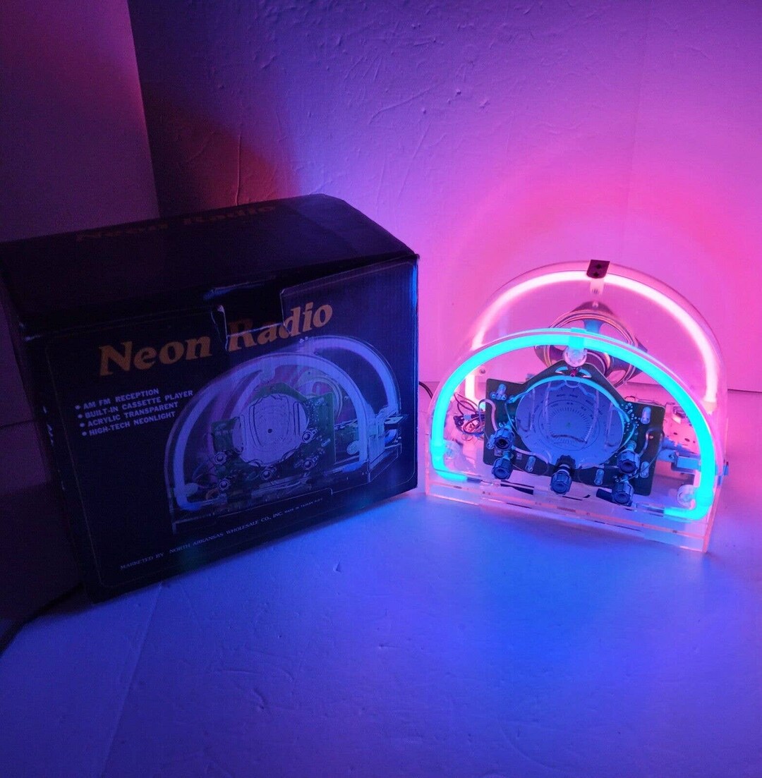 Vtg Sonic Clear See Thru AM/FM Neon Radio Cassette Radio Works Cassette ...