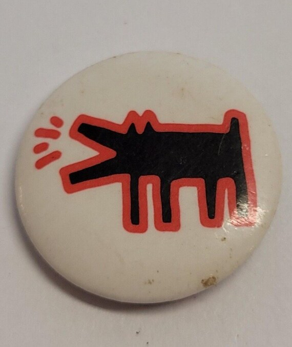 Vintage KEITH HARING Pop Shop Pin Badge Button Black … - Gem