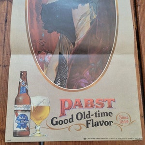 Vintage Pabst Blue Ribbon Poster 1970's Original Features Pin-up Girl ...