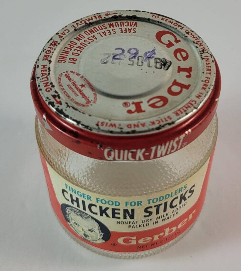 Vintage GERBER 1960s/70s Chicken Sticks Toddler Baby Food Jar W/ Lid ...