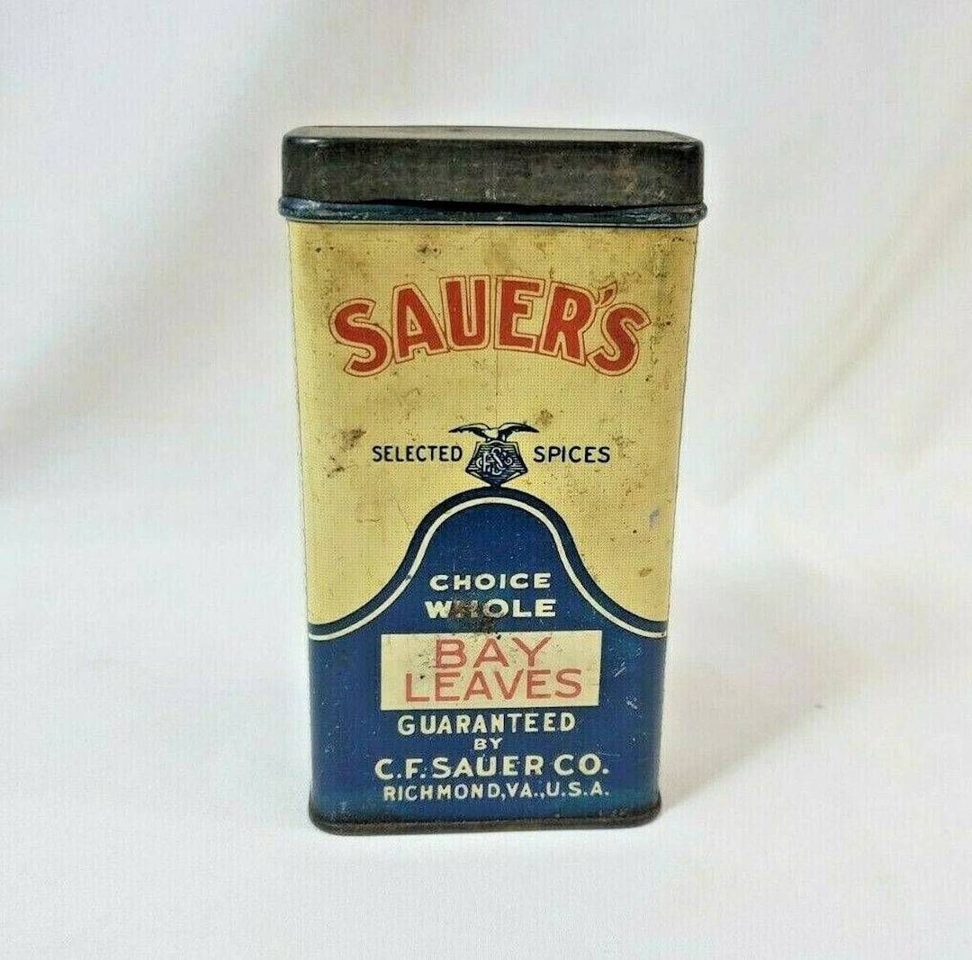 Vintage Sauers Spices Bay Leaves Advertising 4.75" Tin Richmond ...