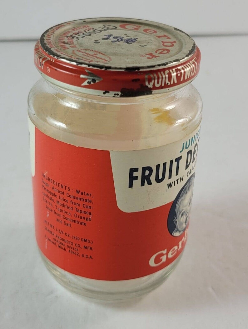 Vintage Gerber Baby Food Jar 1960s Fruit Dessert Tapioca Junior Dessert ...