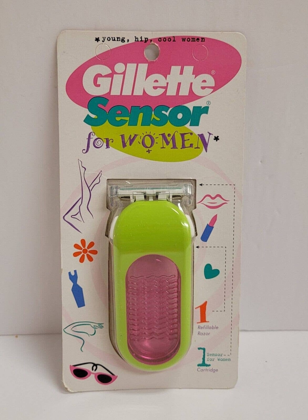 Gillette Sensor Excel Women Handle Shaver Razor ONE BLADE NOS 1997 ...