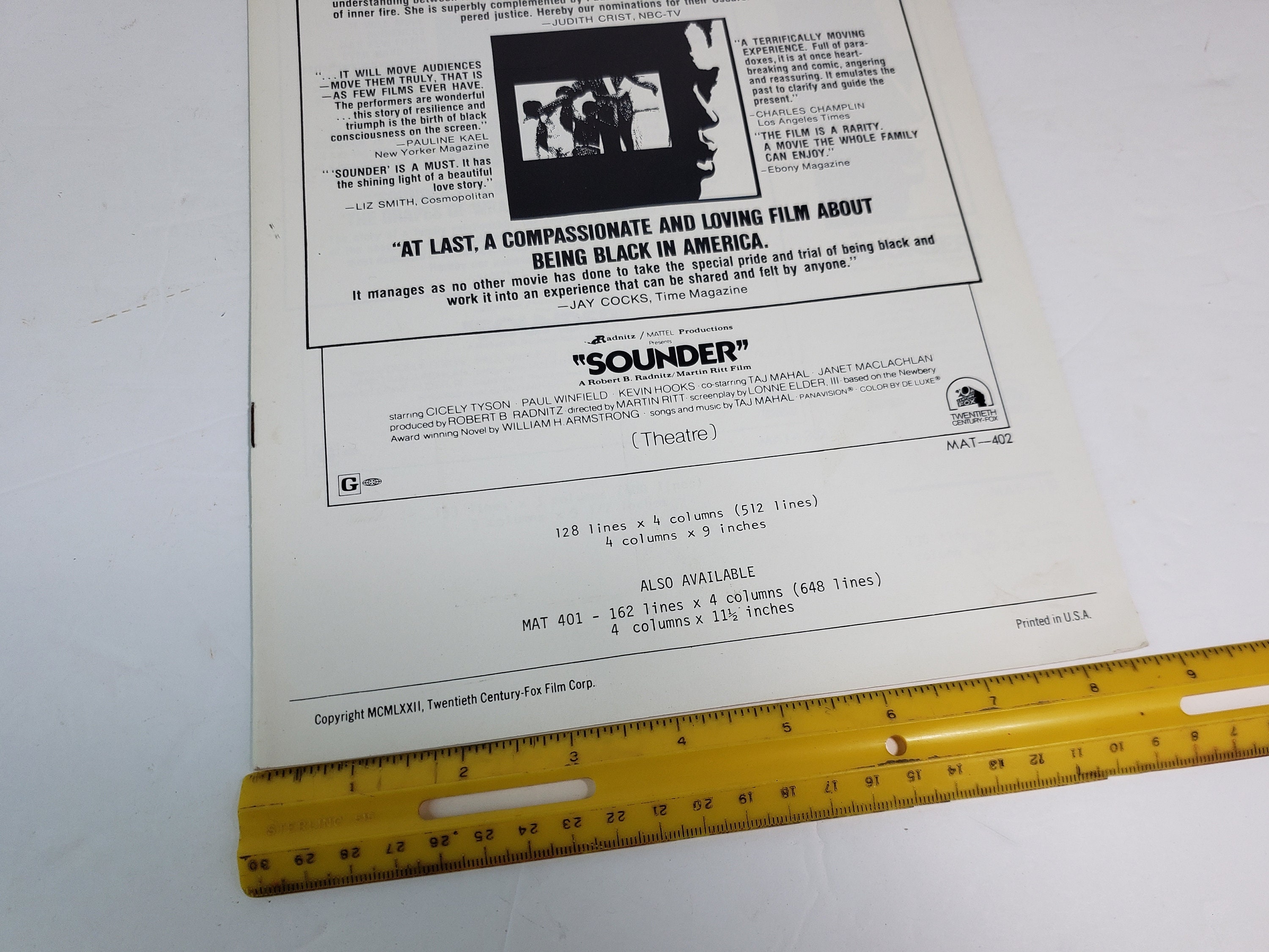 Vintage SOUNDER Original Movie Film Cinema Pressbook 1972 Press Book ...