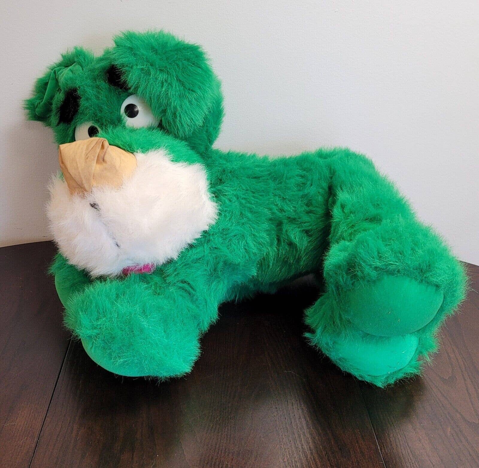 Vintage LARGE 1994 Liberty Toy Green Dog Plush Toy 30