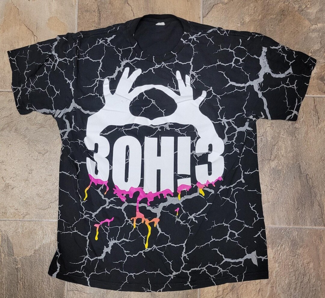 Vintage 3OH!3 T-shirt Mens XL AOP Lightninblack Band Emo Y2K Pop Punk ...