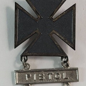 WWII US Army Iron Cross Marksman Badge Silver Pin PISTOL Bar Marked ...