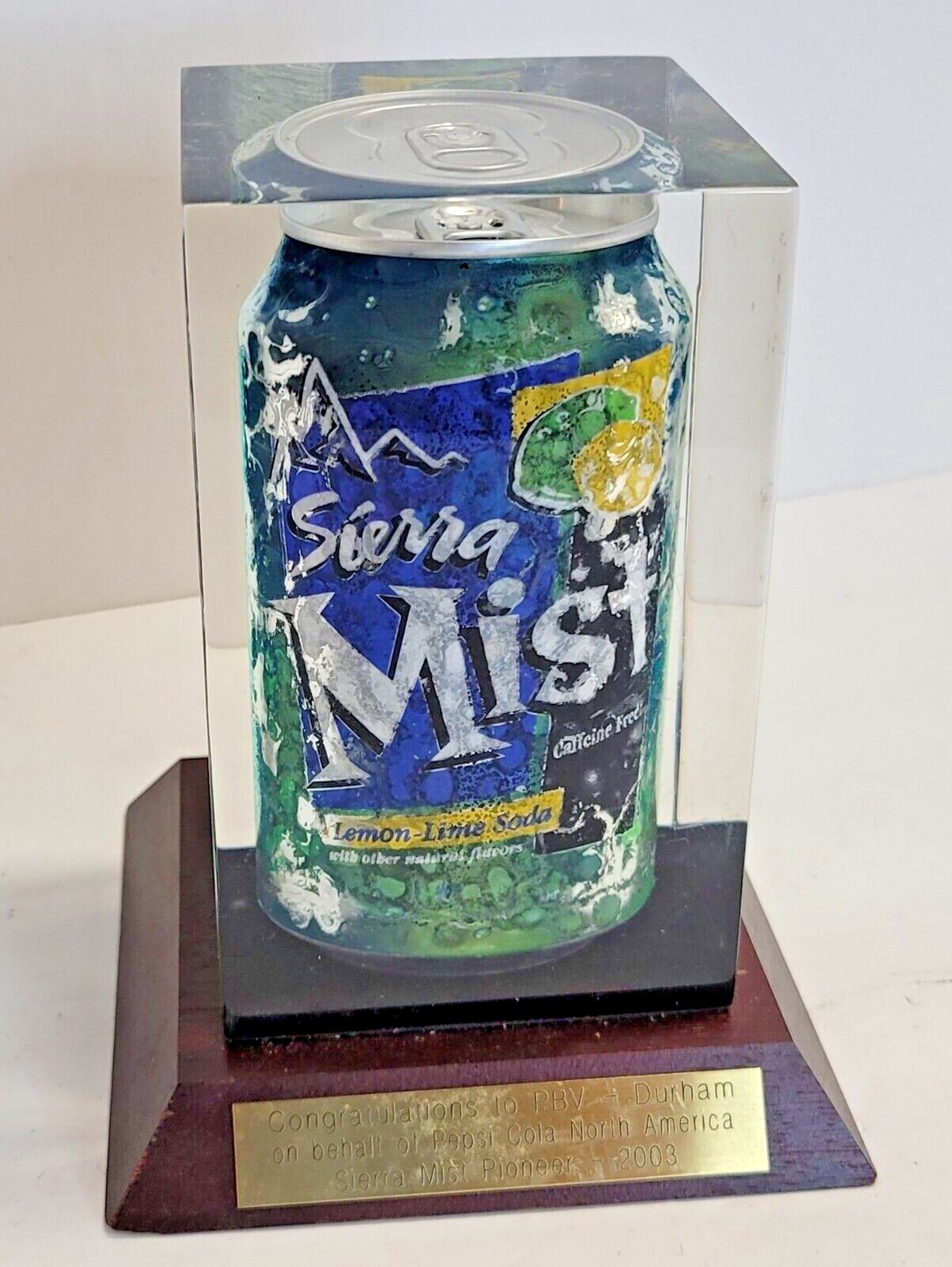2003 One of a Kind Sierra Mist Can 12 Oz in Lucite Soda Award From ...