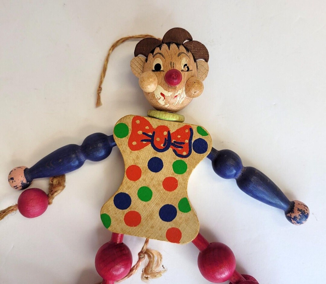 Vintage Wooden Pull String Jointed Clown Puppet Made in Austria M ...