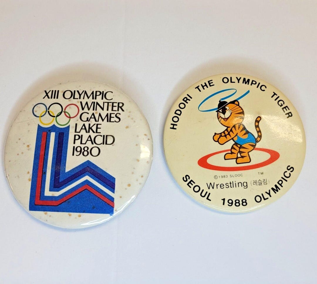 Seoul Summer 1988 & 1980 Olympics Wrestling Hodori Mascot Tiger Pin ...