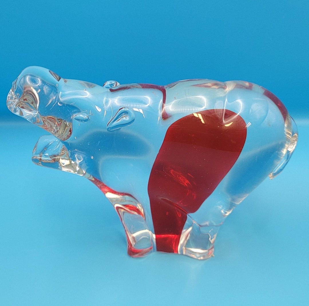 Hippo Murano Sommerso Glass Sculpture Figurine Paperweight Hippopotamus ...