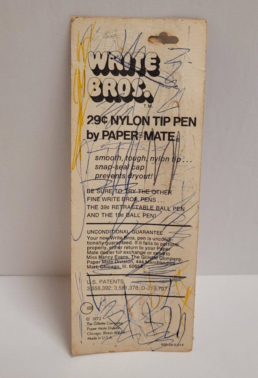 Vintage 1972 Write Bros. by Paper Mate Ball Pen NEW OLD STOCK Black ...