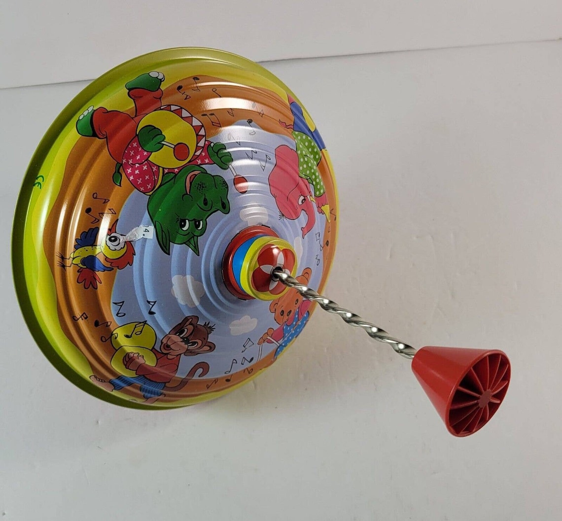 Vintage LBZ Hand Spinning Top Tin Litho Toy With Cartoon - Etsy
