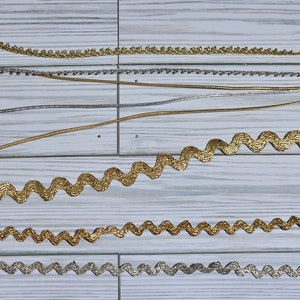 Gold Silver Metallic Trim Ric Rac Flat Vintage Sold by the Yard Great ...