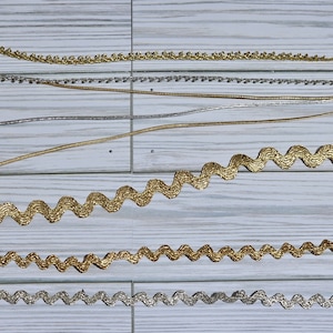 Gold Silver Metallic Trim Ric Rac Flat Vintage Sold by the Yard Great ...
